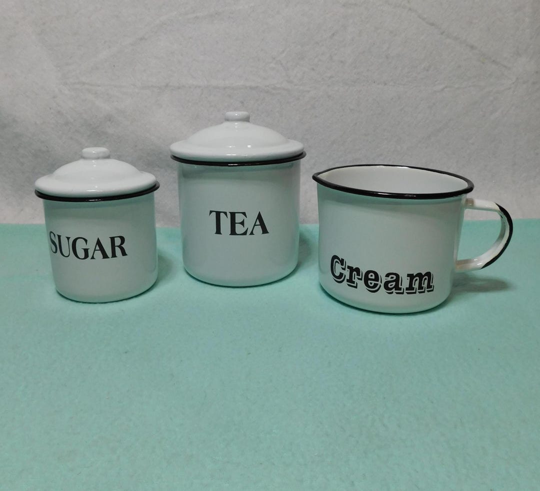 White Enamel Group of Three Canisters Containers Sugar Tea Creamer - Etsy