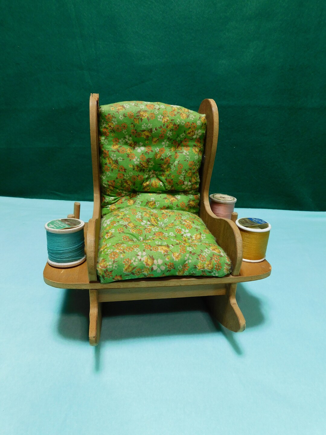 Vintage Wooden Rocking Chair Pincushion Green Floral - Etsy