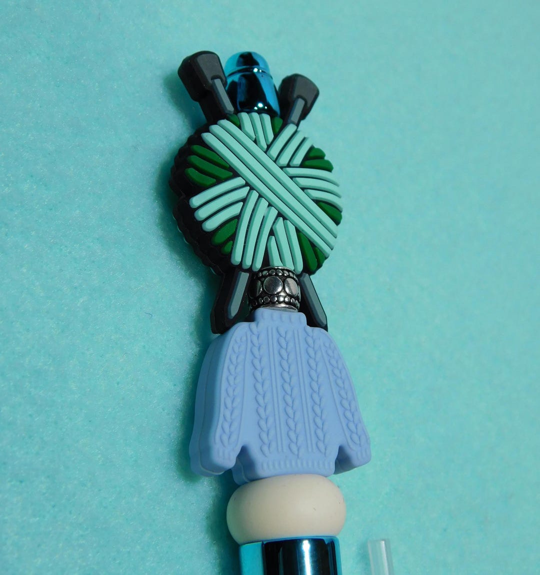 Silicone Beaded Pen Featuring Knitting Needles, Yarn and Sweater - Etsy