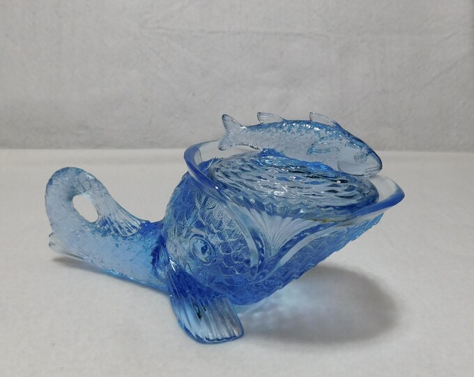 John Kemple Glass Works Blue Dolphin Koi Fish Candy Dish Covered Lid - Etsy