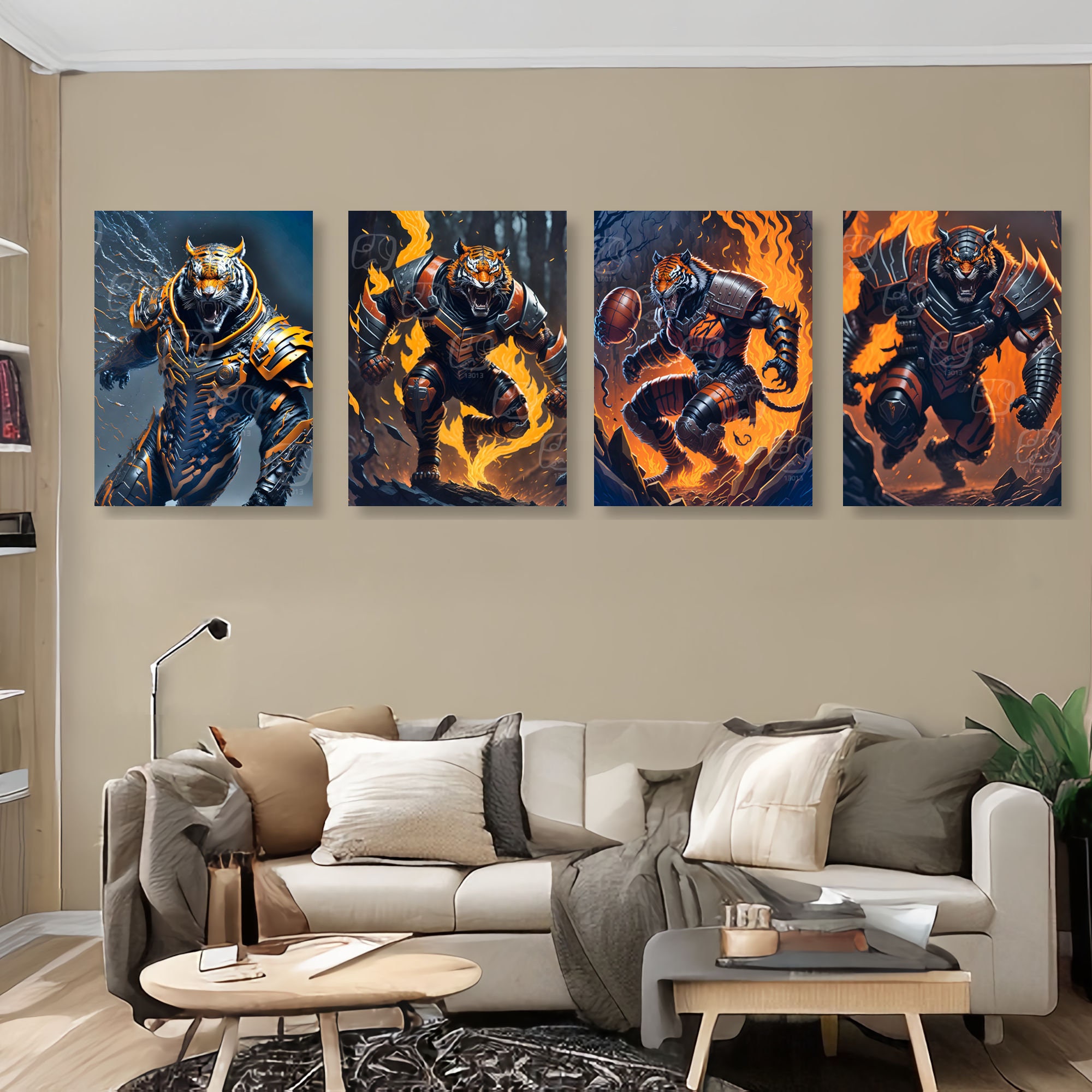 Bengal Fan Illustration | Tiger Football Mascot Art | Man Cave Decor ...