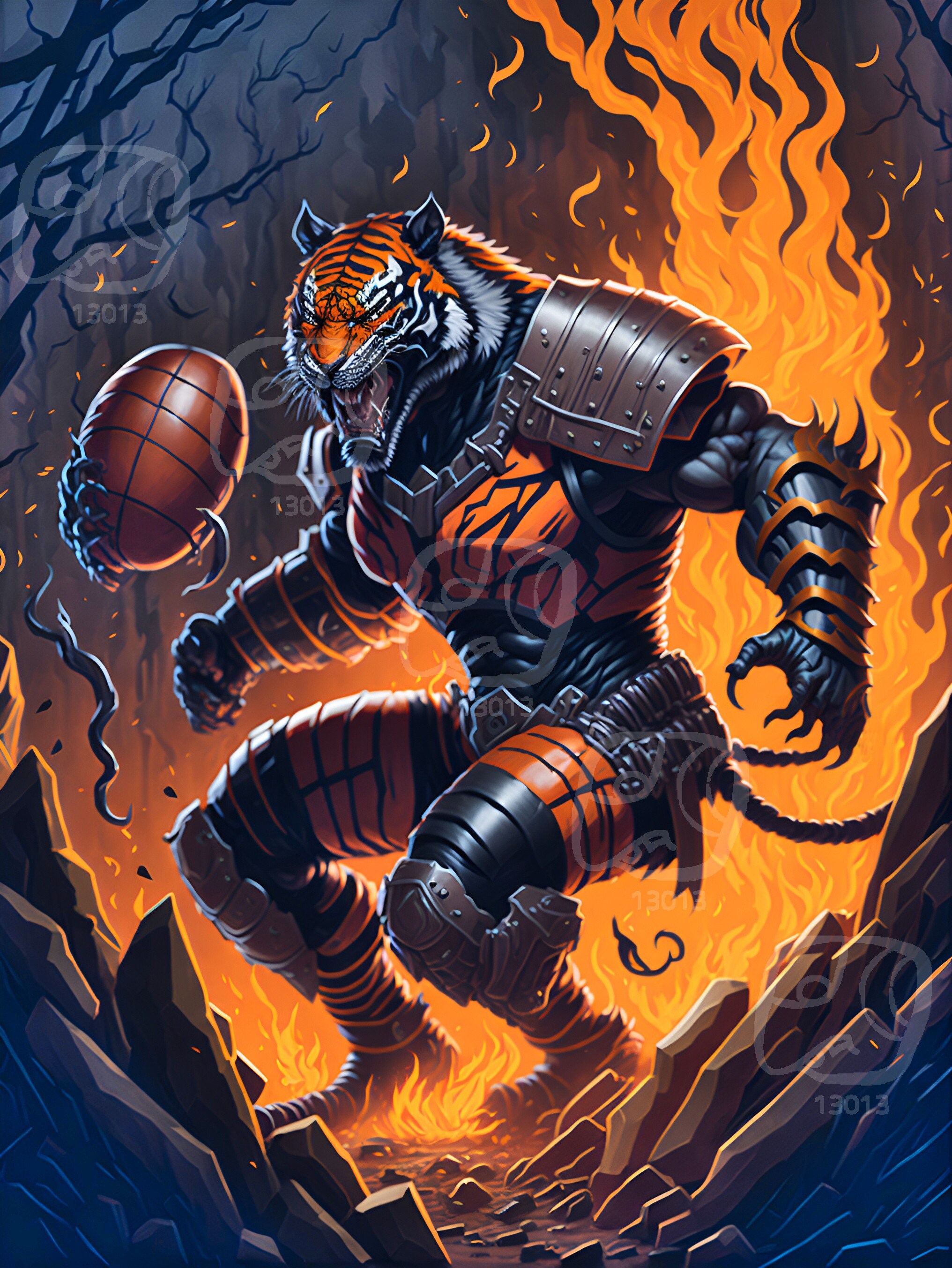 Bengal Fan Illustration | Tiger Football Mascot Art | Man Cave Decor ...