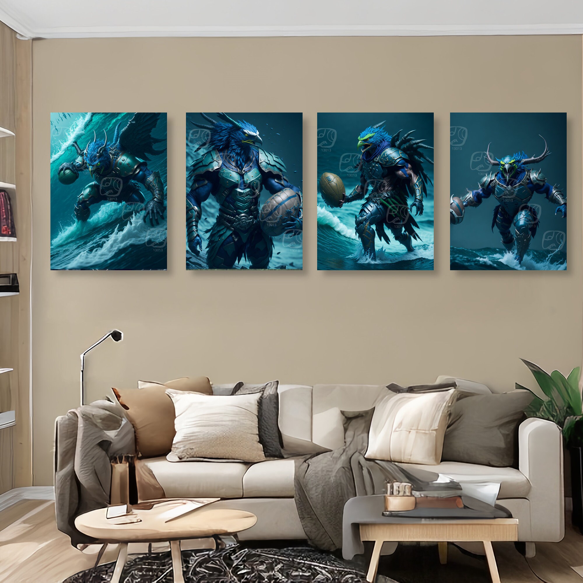 Seahawk Fan Illustrations | Football Mascot Art | Man Cave Decor | Game ...