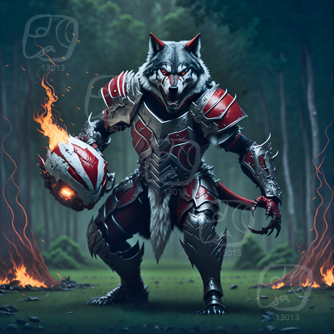 Wolf Fan Illustration Football Mascot Art Man Cave Decor Game Room Art ...