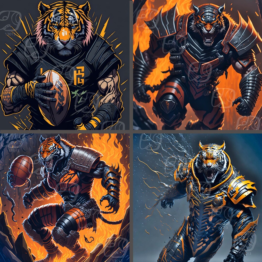 Bengal Fan Illustration | Tiger Football Mascot Art | Man Cave Decor ...