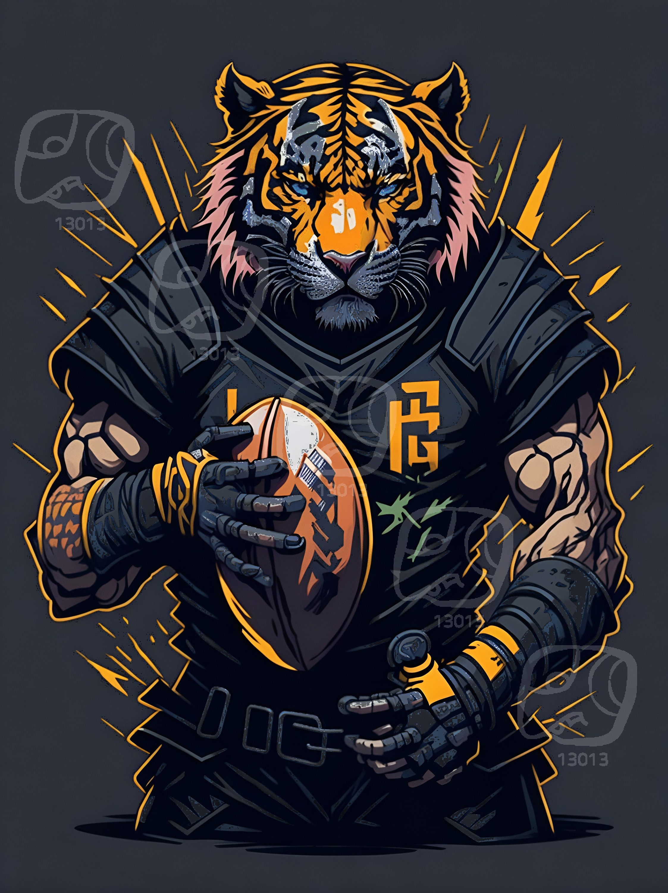 Bengal Fan Illustration | Tiger Football Mascot Art | Man Cave Decor ...