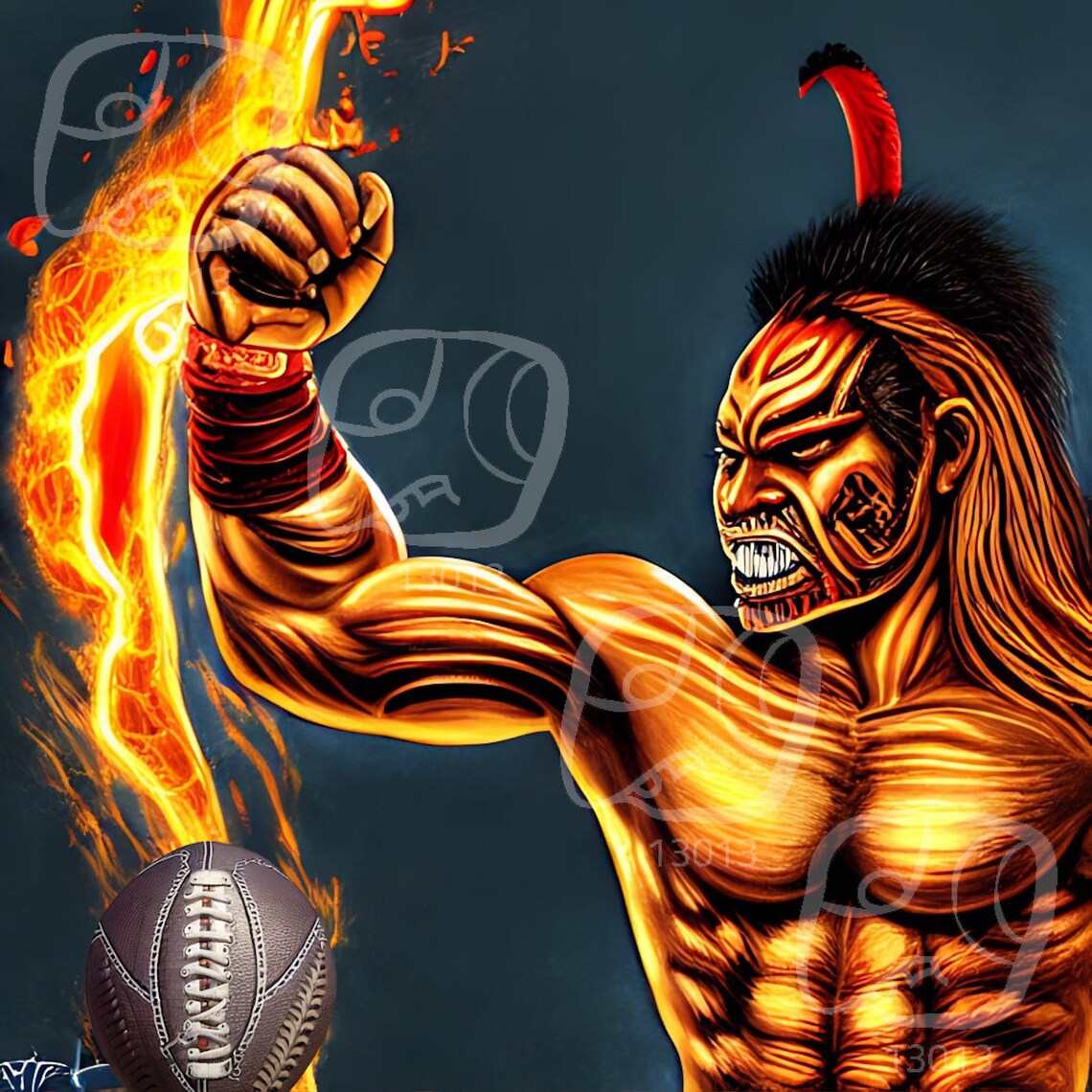 Wolf Fan Illustration Football Mascot Art Man Cave Decor Game Room Art ...