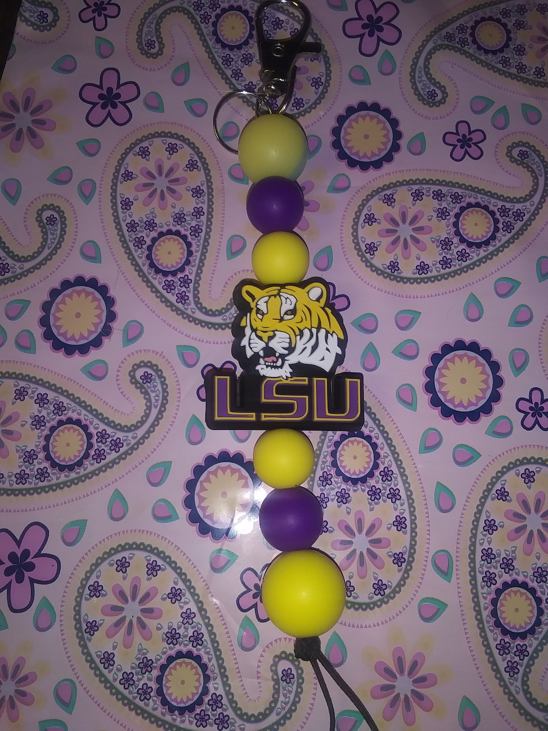 LSU Beaded Keychain - Etsy