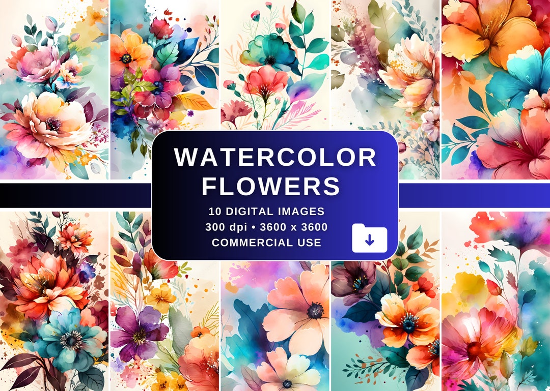 Watercolor Flowers Digital Paper Image Pack 1, Designer Graphic Digital ...