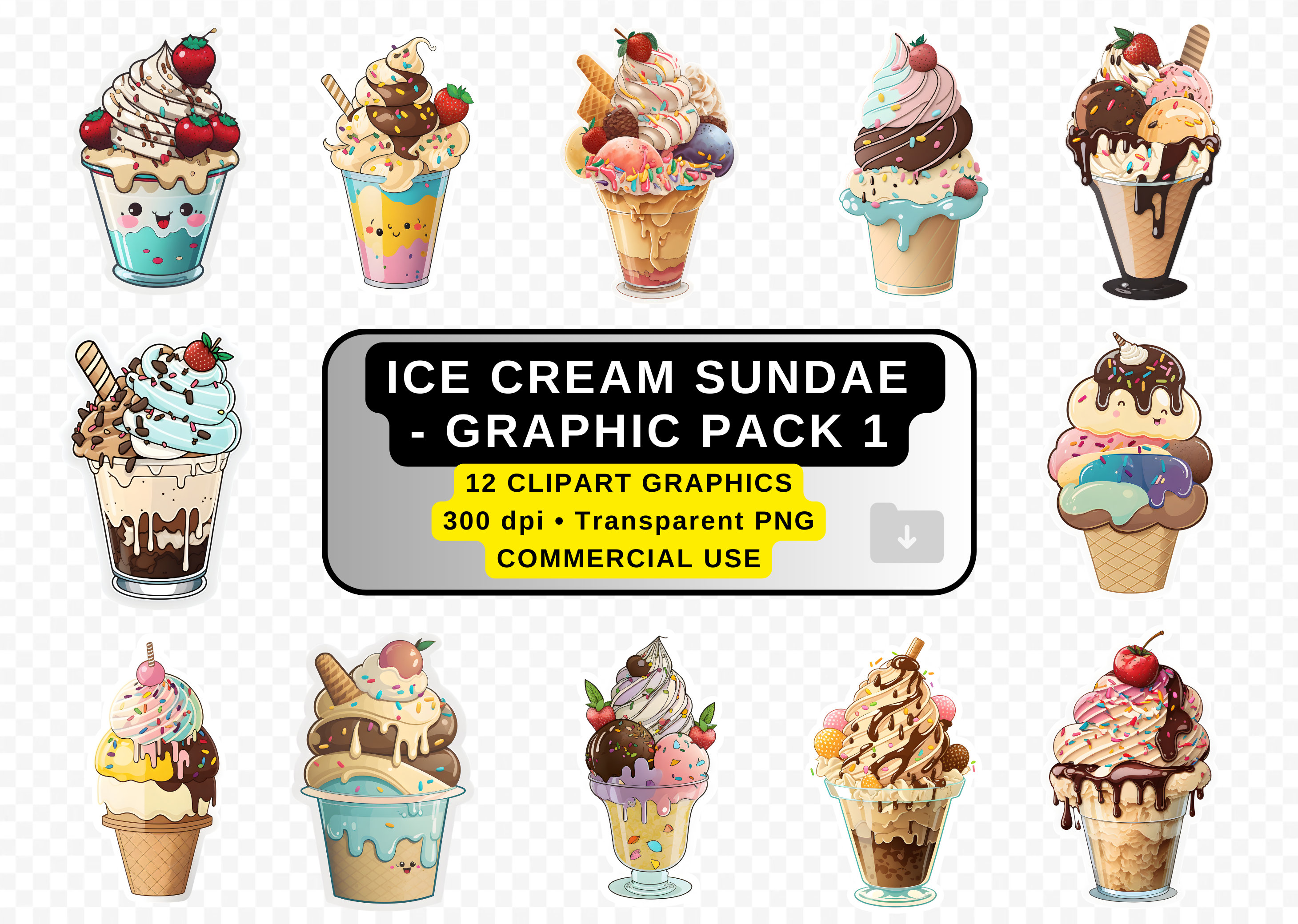 Ice Cream Sundae Clipart Graphic Pack 1 Digital Download Png Series