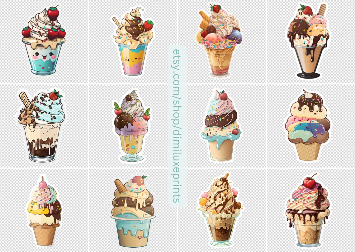 Ice Cream Sundae Clipart Graphic Pack 1, Digital Download Png Series ...