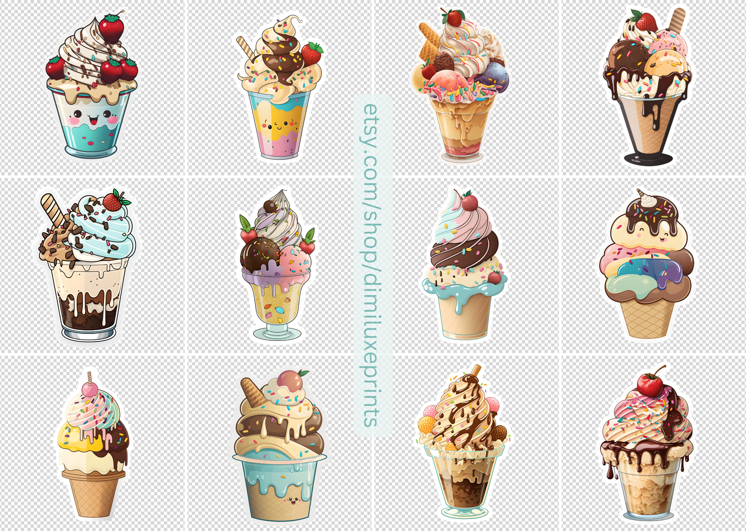 Ice Cream Sundae Clipart Graphic Pack 1, Digital Download Png Series ...