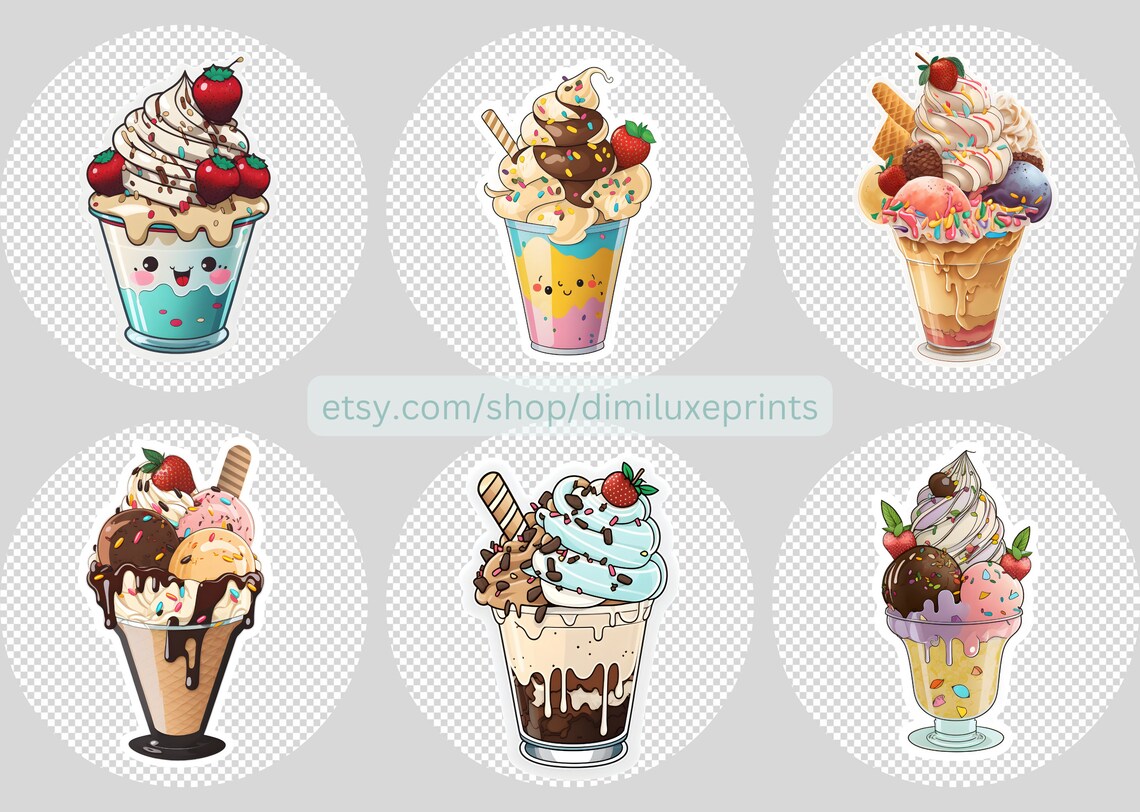 Ice Cream Sundae Clipart Graphic Pack 1, Digital Download Png Series ...