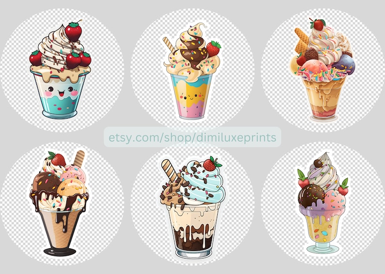 Ice Cream Sundae Clipart Graphic Pack 1, Digital Download Png Series ...