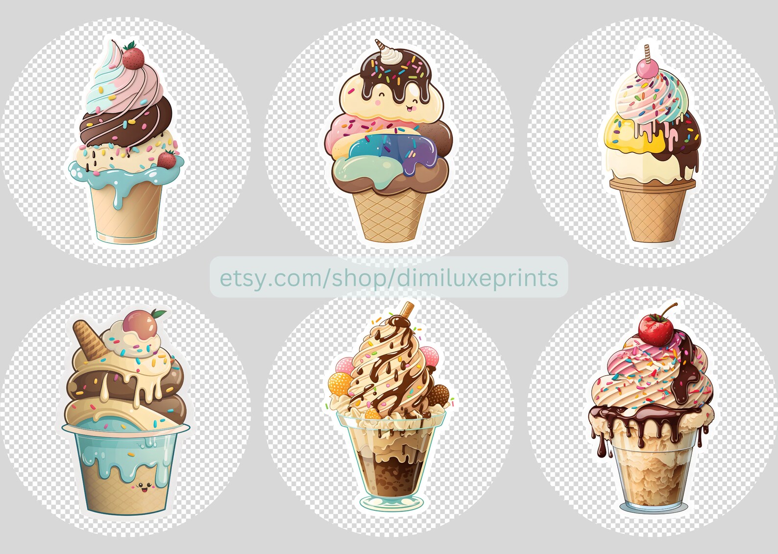 Ice Cream Sundae Clipart Graphic Pack 1, Digital Download Png Series ...