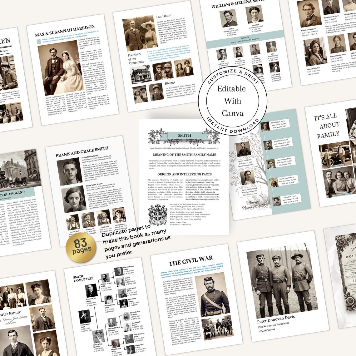 ULTIMATE Family History Book Template | Editable With Canva ...
