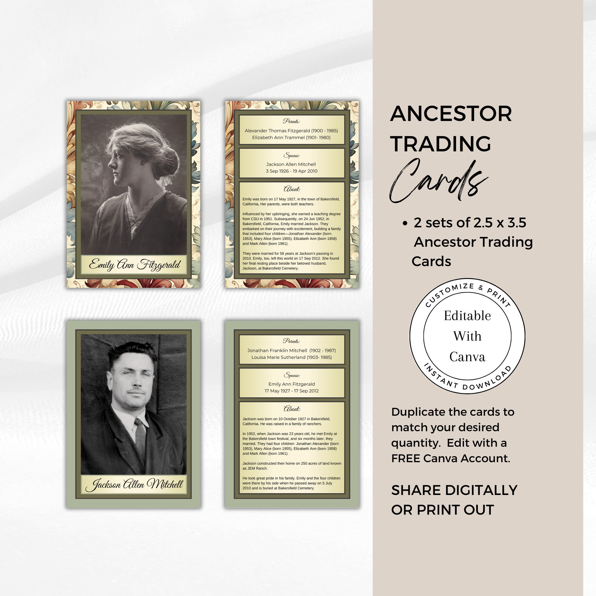 Family Reunion Invitation and Ancestor Trading Card Bundle / Family ...