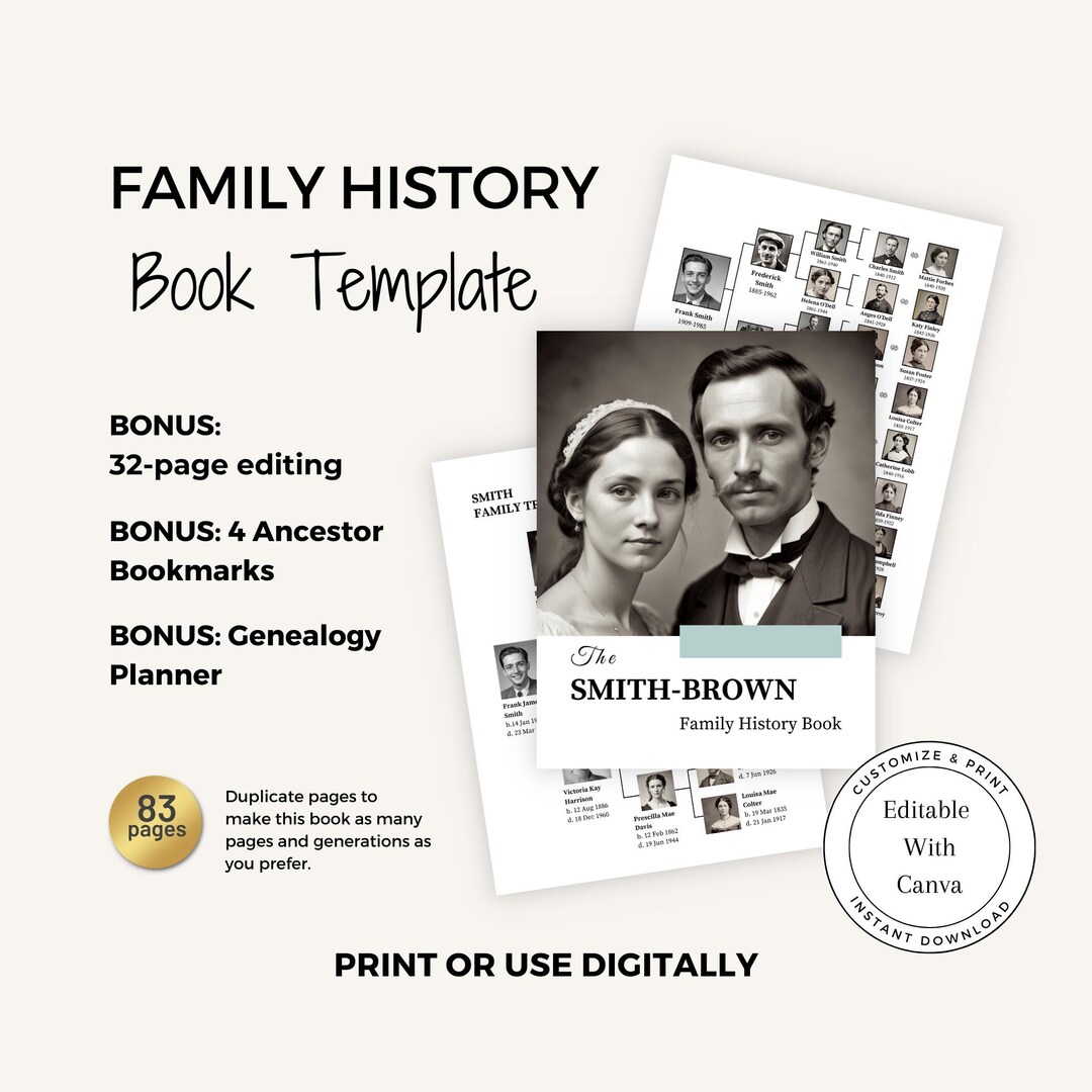 Ultimate Family History Book Template | Editable Canva Genealogy Book ...