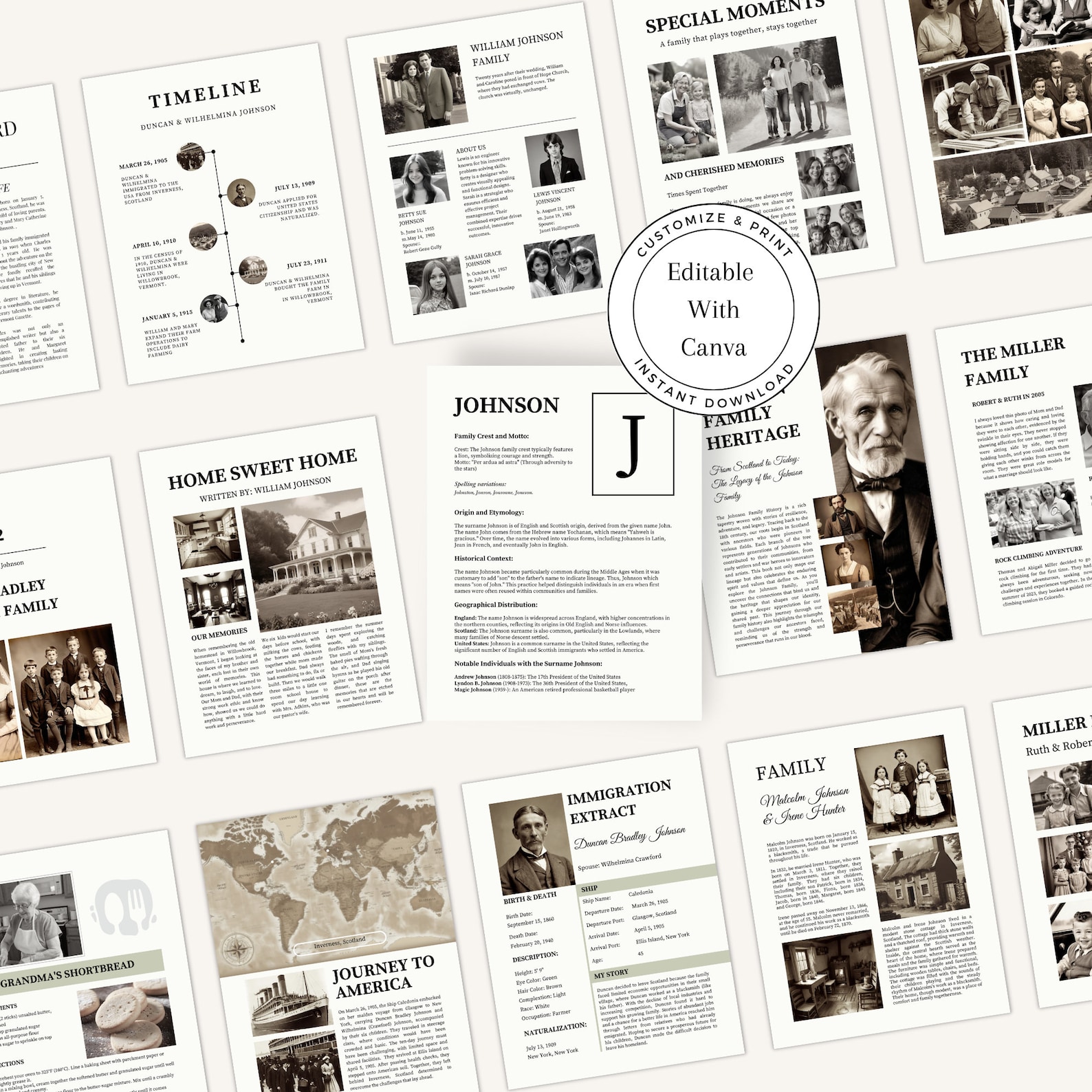 PREMIUM Family History Book / Canva Template / Bonus Ancestor Bookmarks ...