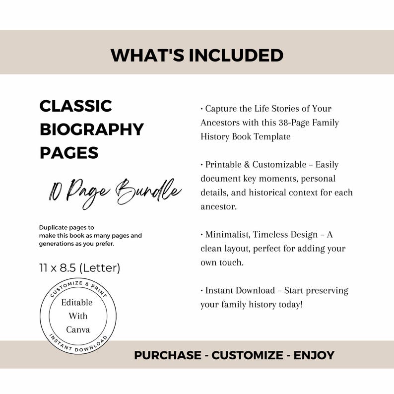 10-page Classic Biography Pages | Canva Customizable Genealogy ...