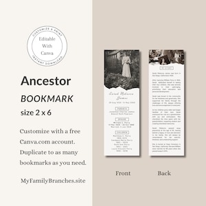 Ancestor Bookmark / Family History Book /family Reunion Keepsake ...