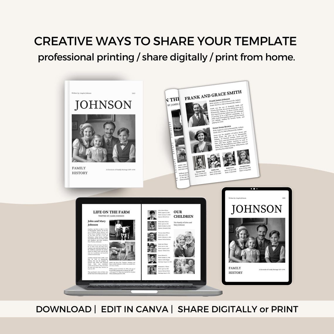 Family Legacy Biography Book Template | 32-page Simple Design ...
