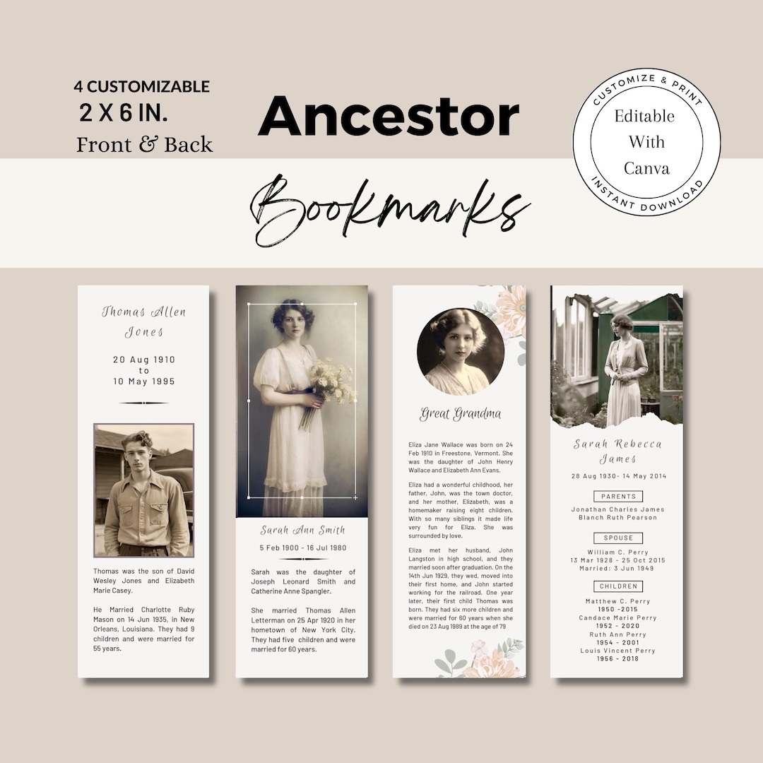 Ancestor Bookmark / Family History Book /family Reunion Keepsake ...