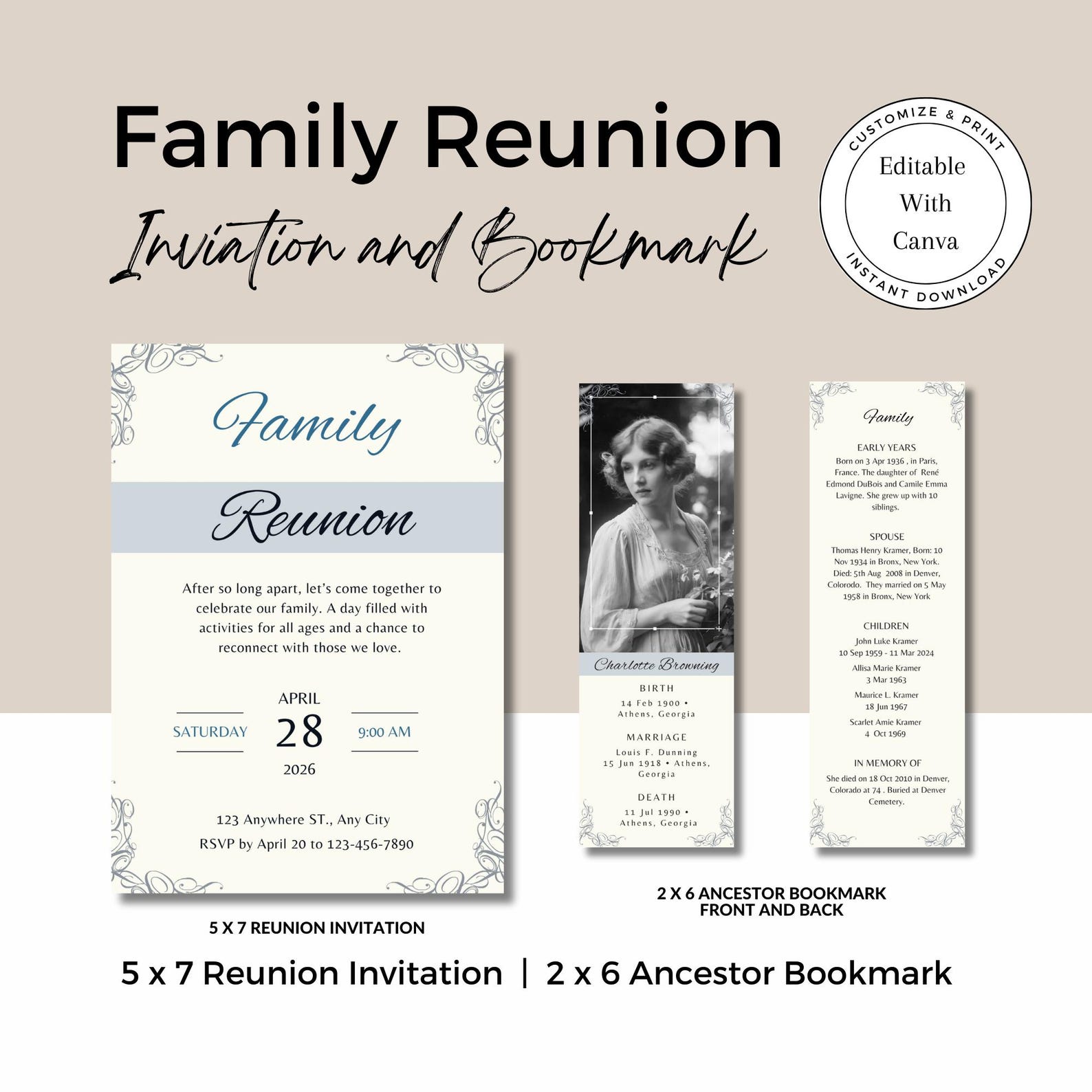 Rememberance Family Reunion Keepsake Set: Invitation and Bookmark ...