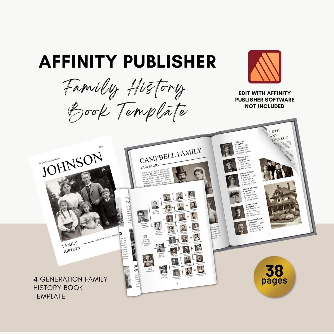 Family History Book Template for Affinity Publisher 2 (software Not ...