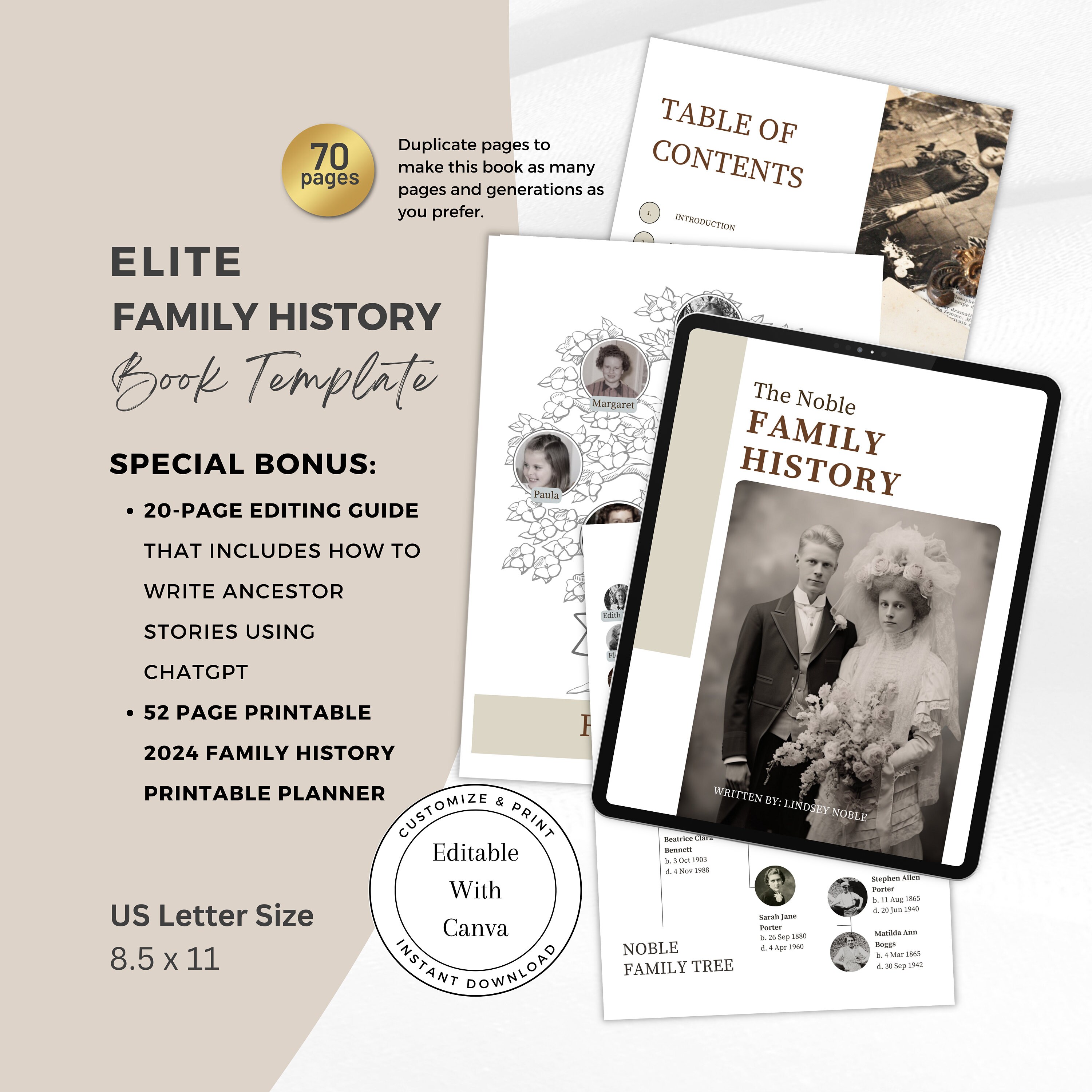 ELITE Ancestry Book Template / Family Tree / Customizable Canva Book ...