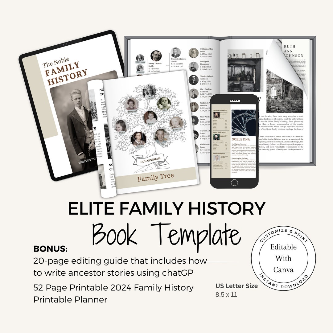 ELITE Ancestry Book Template / Family Tree / Customizable Canva Book ...