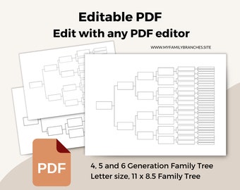 7 Generation Family Tree / Fillable PDF Template / Pedigree Chart ...