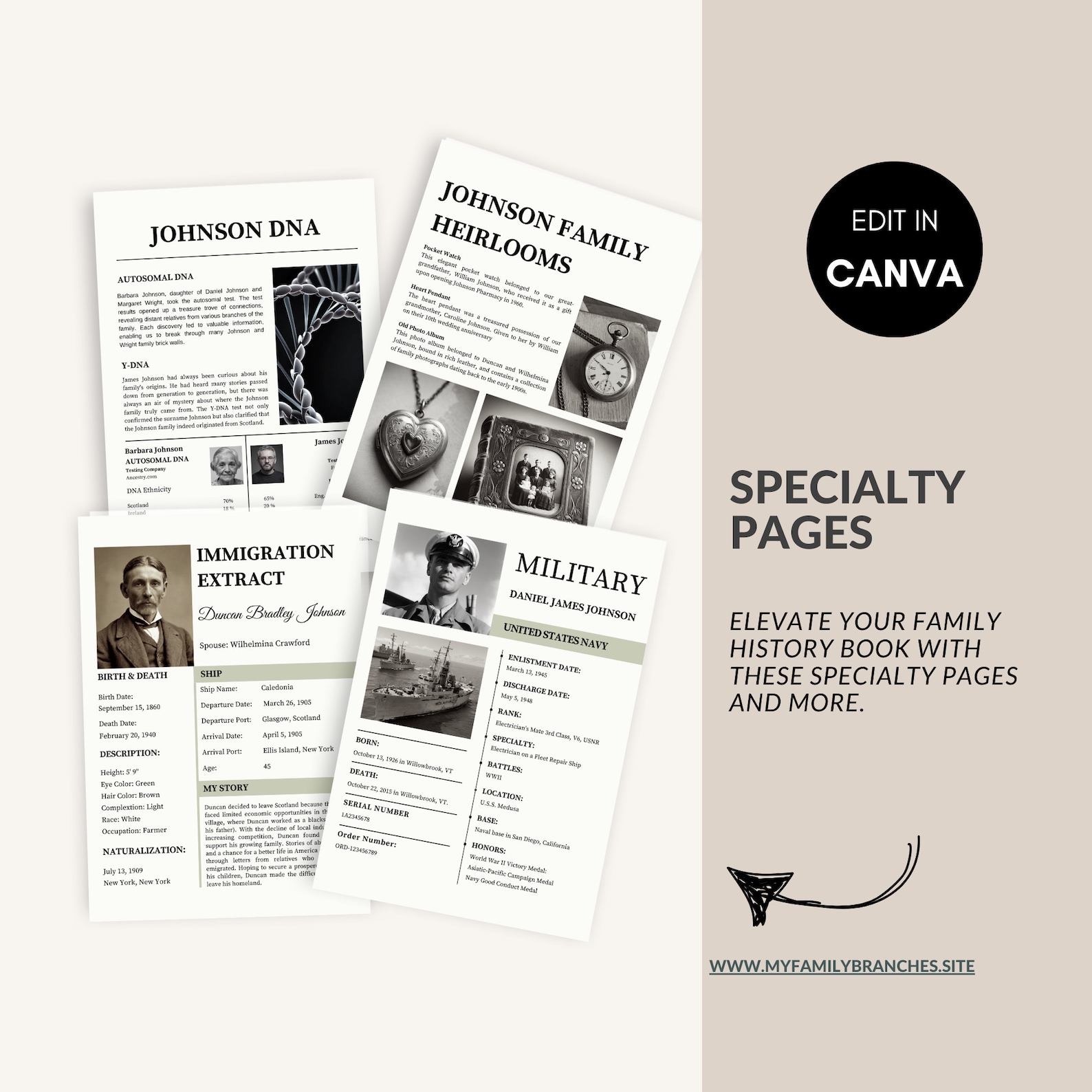 PREMIUM Family History Book / Canva Template / Bonus Ancestor Bookmarks ...