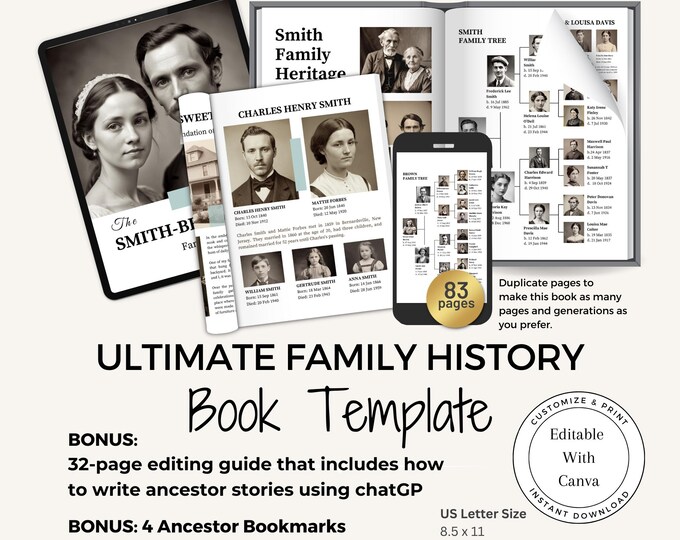 ULTIMATE Family History Book Template | Editable With Canva ...