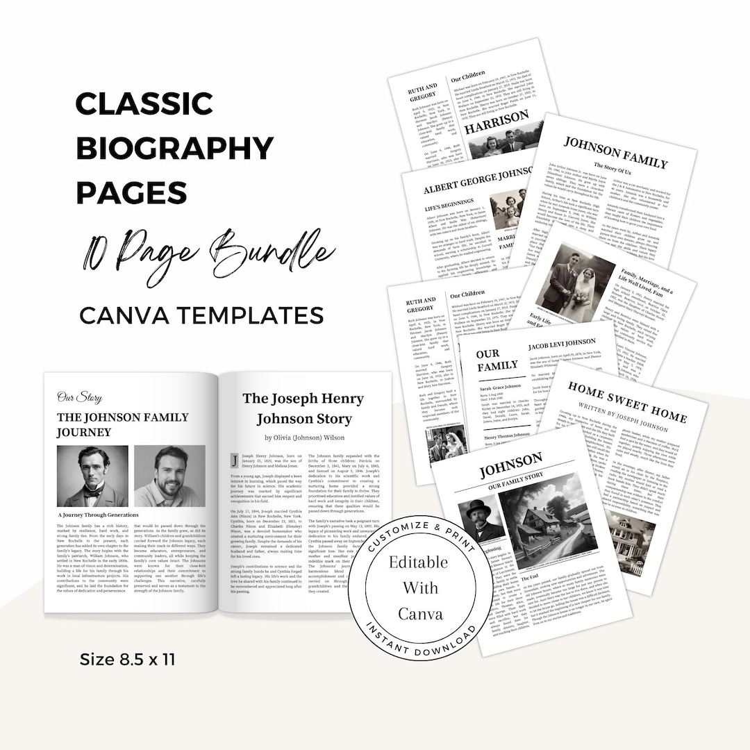 10-page Classic Biography Pages | Canva Customizable Genealogy ...