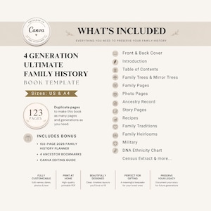 ULTIMATE Family History Book Template | Editable With Canva ...