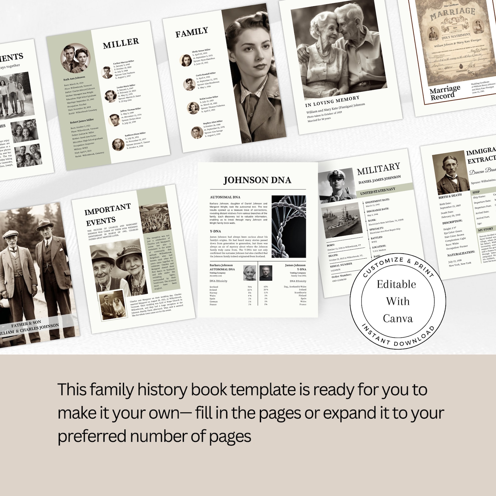 PREMIUM Family History Book / Canva Template / Bonus Ancestor Bookmarks ...