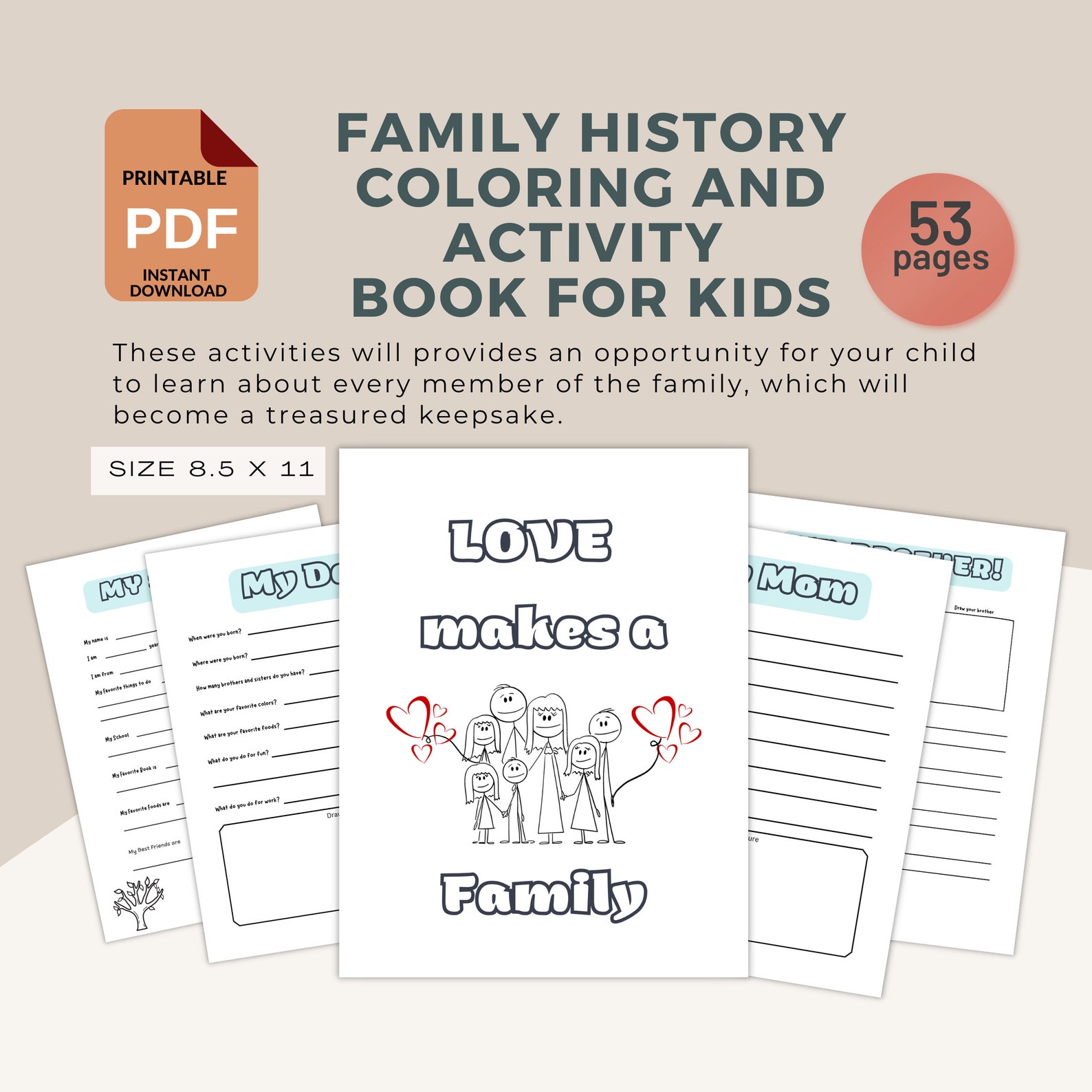 Kids Family History Activity Book: Genealogy Coloring Pages (printable ...