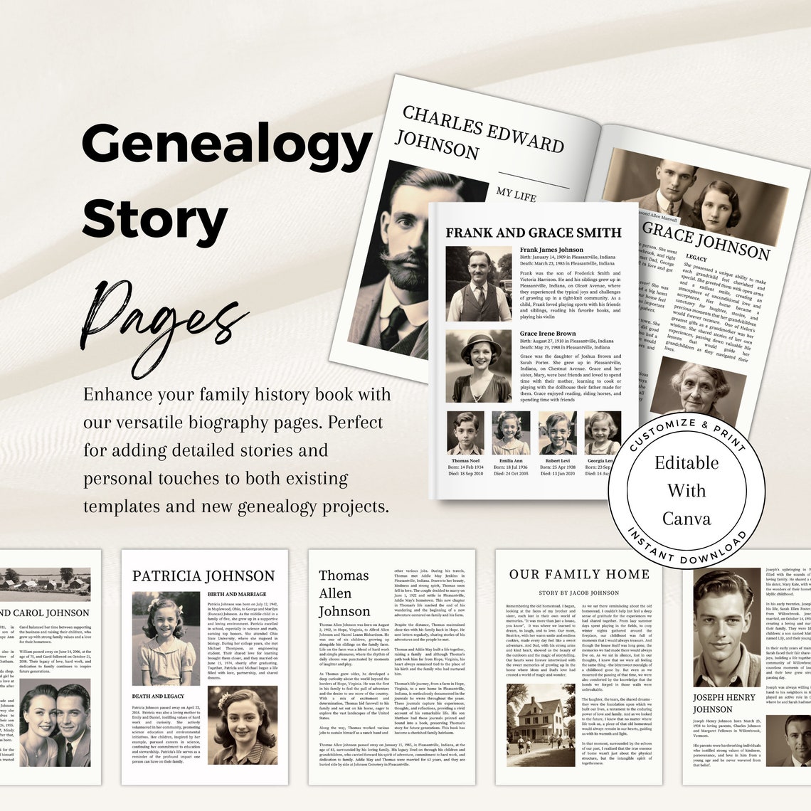 Genealogy Story Pages Customizable Templates for Family History Books ...