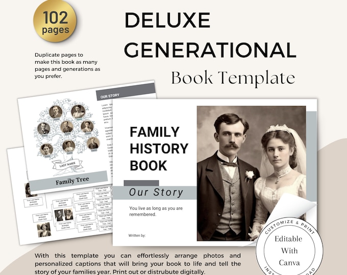 PREMIUM Family History Book / Canva Template / Bonus Ancestor Bookmarks ...