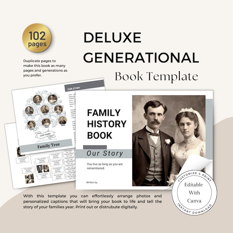 DELUXE Family History Book Template / Customize With Canva / Ancestry ...