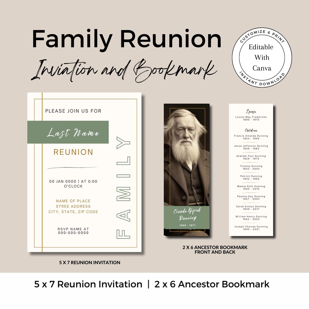 Family Ties - Reunion Keepsake Set: Invitation, Bookmark Template ...