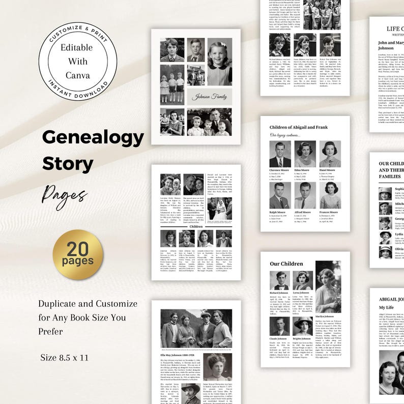 Genealogy Story Pages / Customizable Templates for Family History Books ...