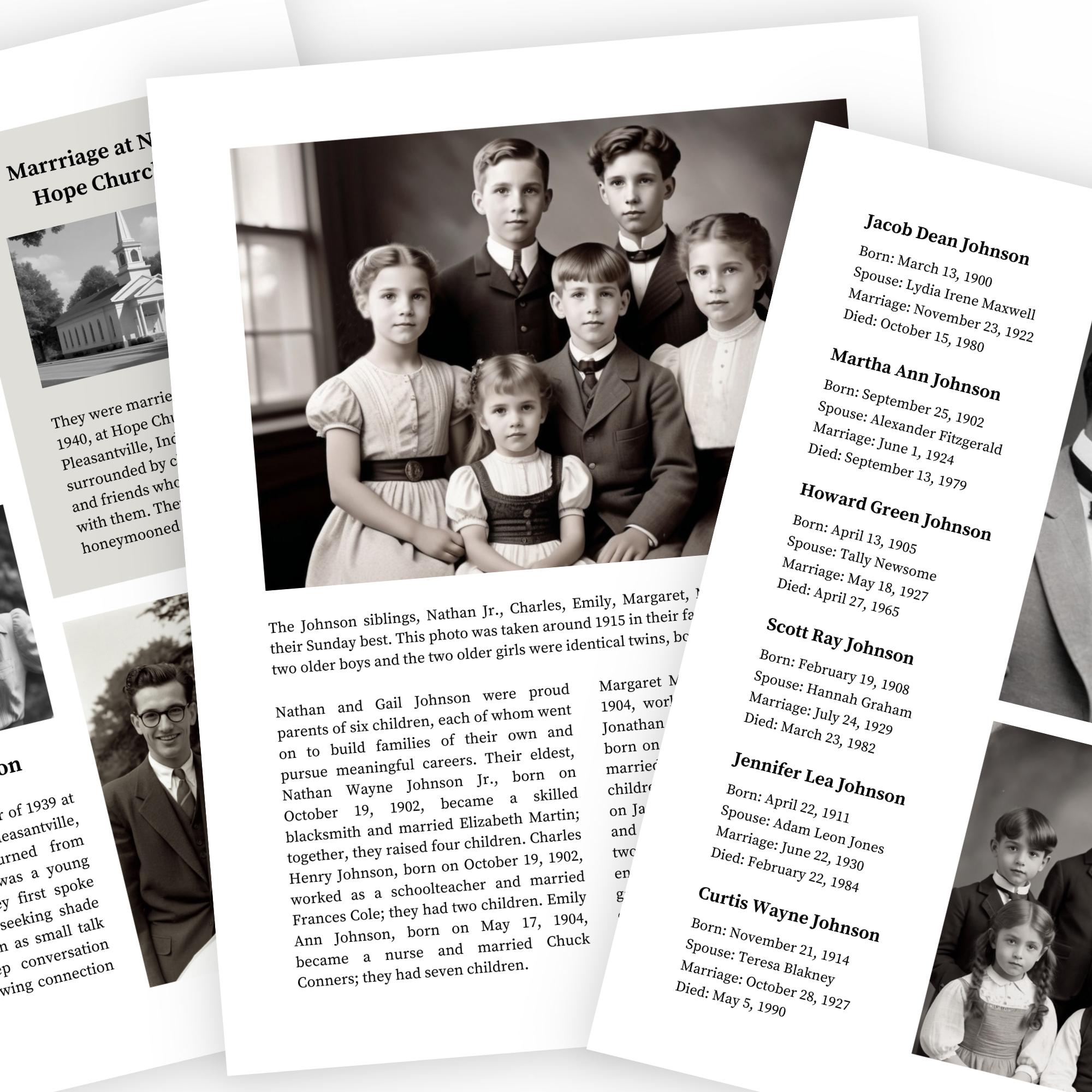 Genealogy Story Pages / Customizable Templates for Family History Books ...