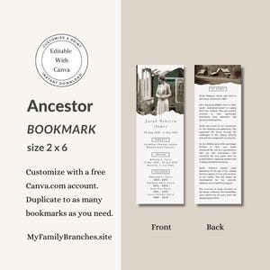 Ancestor Bookmark / Family History Book /family Reunion Keepsake ...