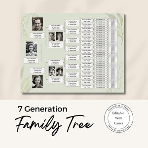 Customizable 7-generation Family Tree / Family History / Editable Canva ...