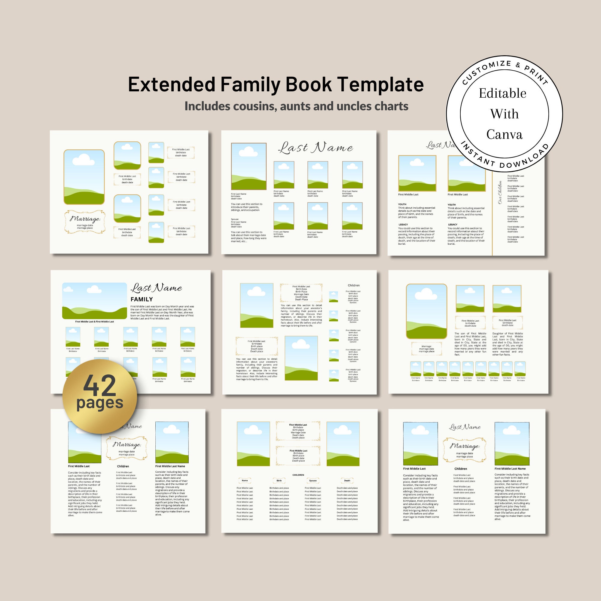Extended Family History Book / Cousin Chart / Descendant Chart ...