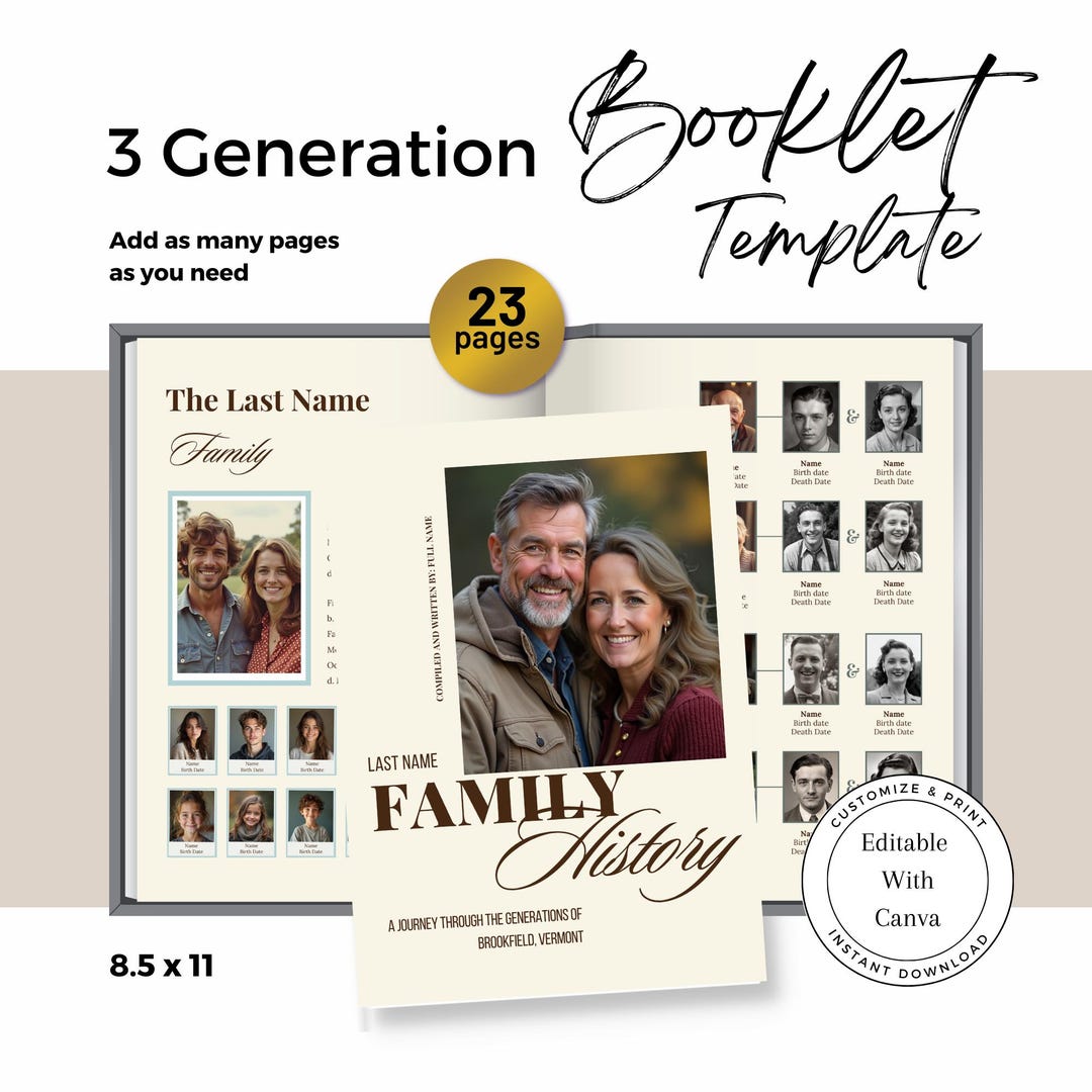 3-generation Family History Book Template for Canva | Editable ...