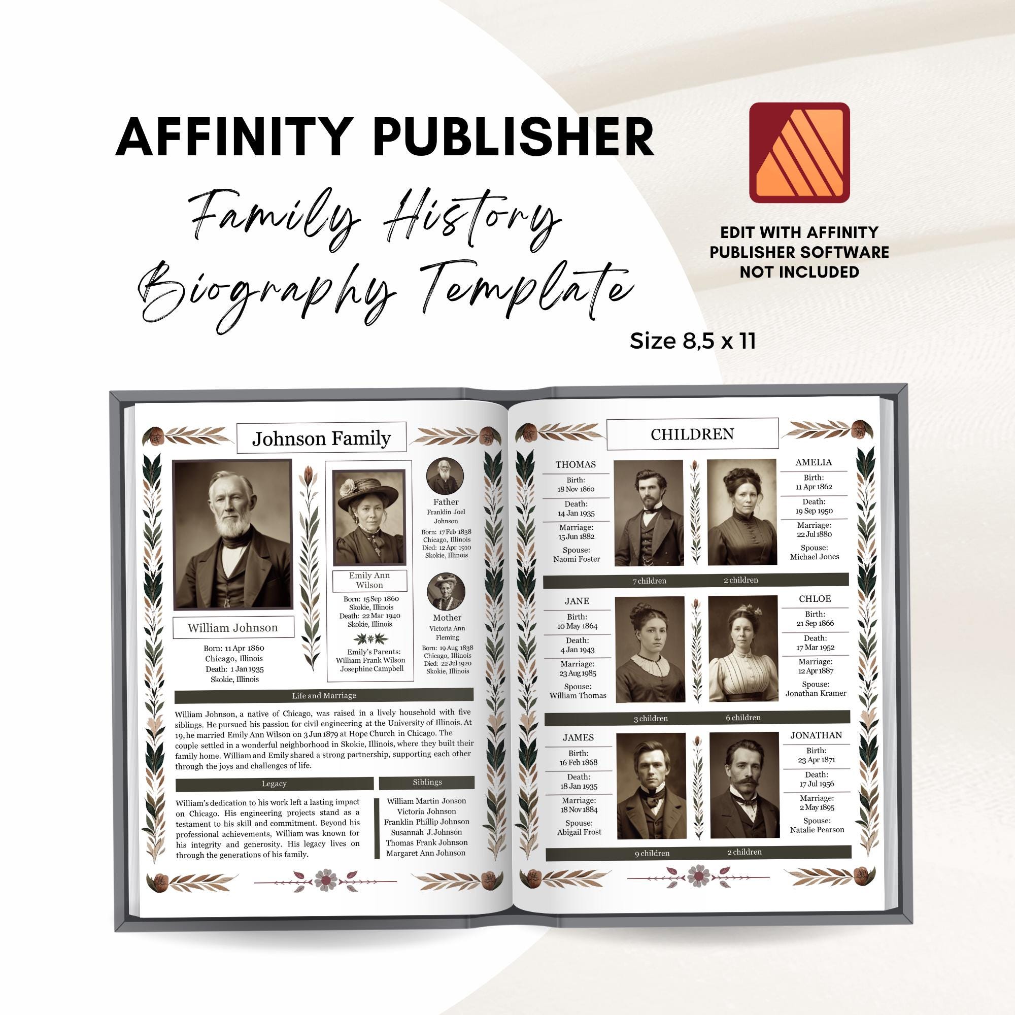 Vintage Biography Template: Family History Book for Affinity Publisher ...