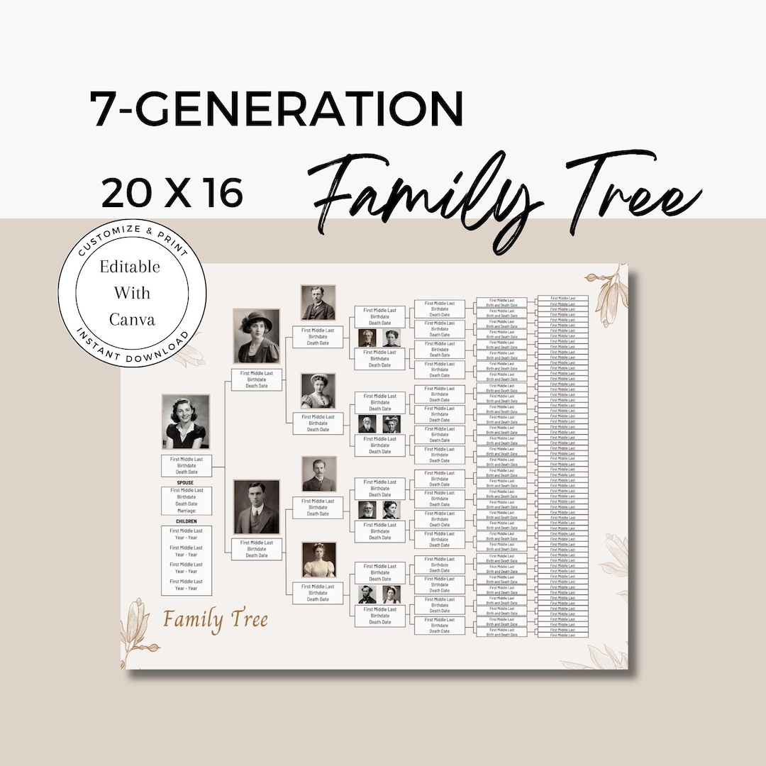 20 X 16 Customizable 7-generation Family Tree / Family History ...